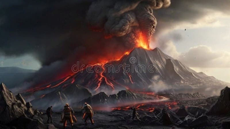 Volcano Eruption Apocalyptic Disaster Stock Illustration - Illustration ...