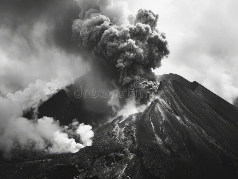 Volcano Eruption Black and White Stock Photo - Image of disaster, tones ...