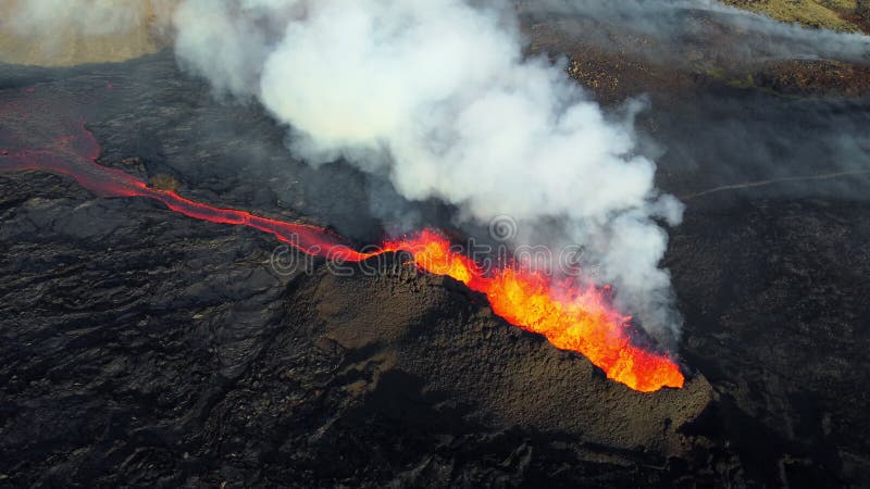 Volcano Eruption Branching Lava Stream Crater Of Active Volcano