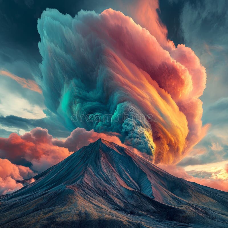 Volcano Eruption in the Clouds. Collage Stock Illustration ...