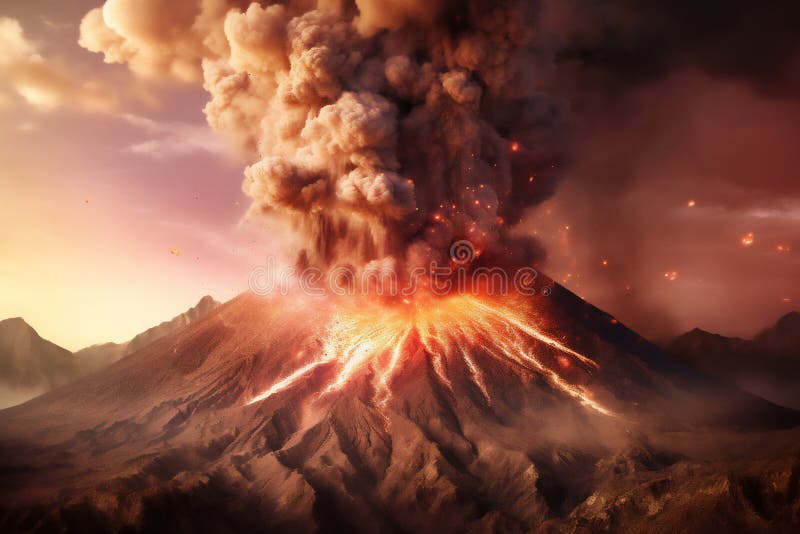 Volcano Eruption Creating an Explosive Mix of Volcanic Ash and Molten ...