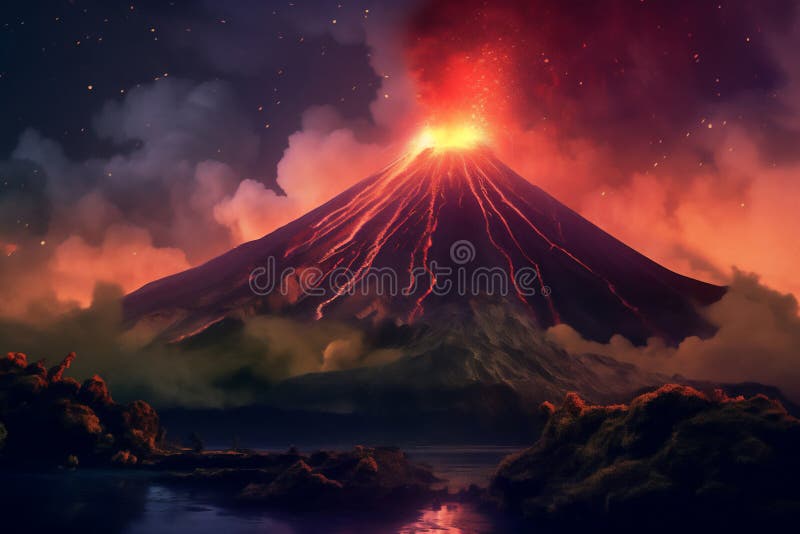 Volcano Eruption Creating an Explosive Mix of Volcanic Ash and Molten ...