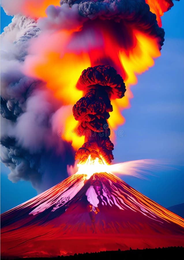 Volcano Eruption in the Desert Stock Illustration - Illustration of ...