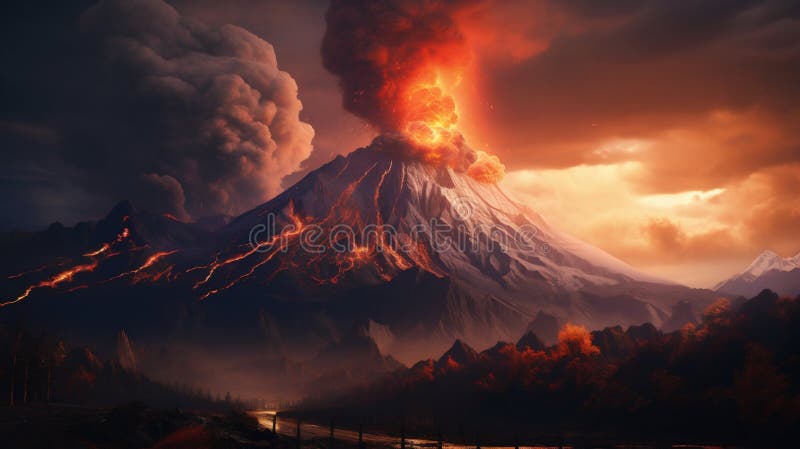 Volcano Eruption Dramatic Landscape. Generative Ai Stock Illustration ...
