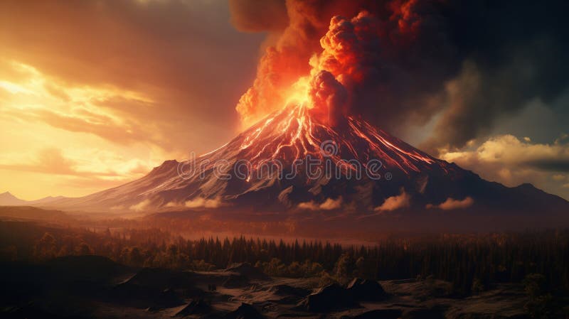 Volcano Eruption Dramatic Landscape. Generative Ai Stock Illustration ...