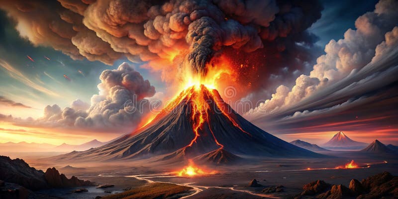 Volcano Eruption Dramatic Scenery of Lava Fumes and Celestial Objects ...