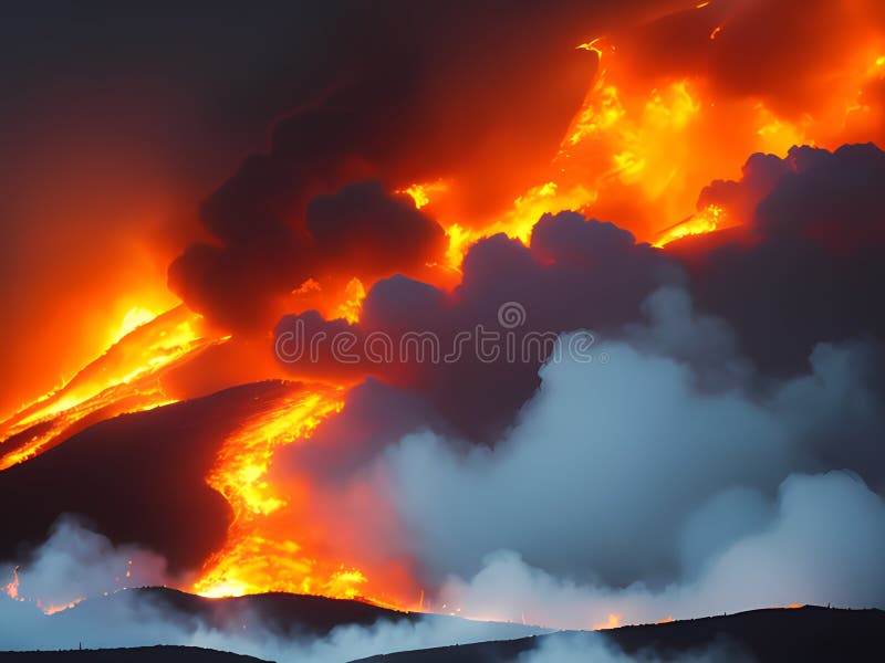 Volcano Eruption with Fire and Smoke, AI Generated Stock Illustration ...