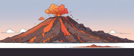 Volcano Eruption Flat Design Side View Disaster Theme Water Color ...