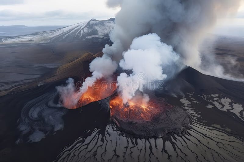 Volcano Eruption in Iceland Aerial View Stock Illustration ...