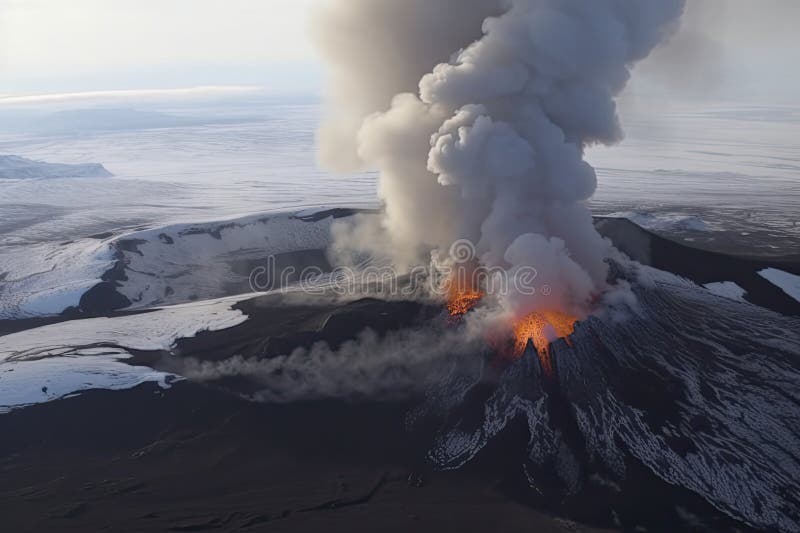 Volcano Eruption in Iceland Aerial View Stock Illustration ...
