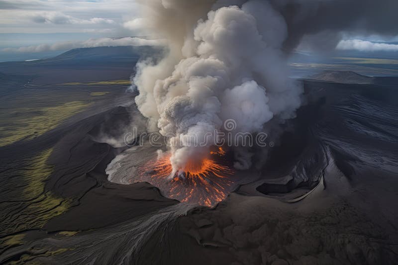 Volcano Eruption in Iceland Aerial View Stock Illustration ...