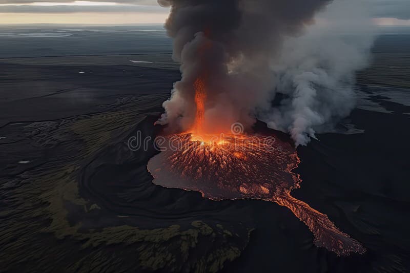 Volcano Eruption in Iceland Aerial View Stock Illustration ...
