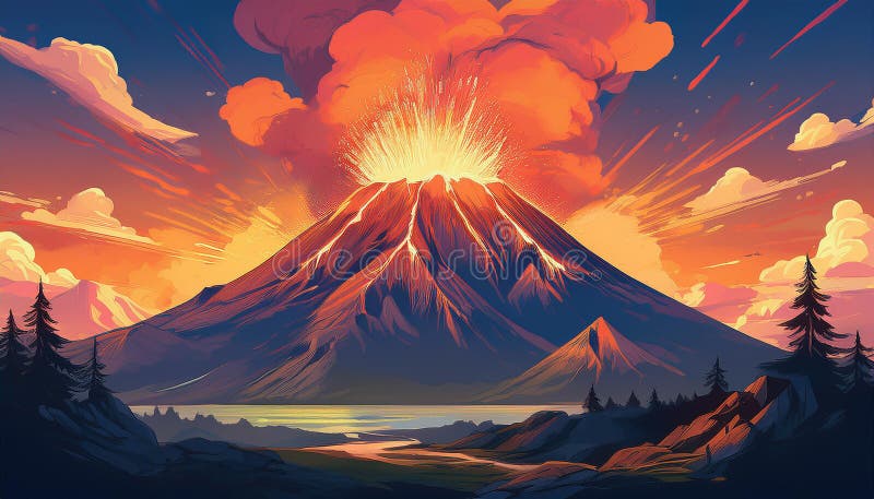 Volcano Eruption Illustration. Stock Illustration - Illustration of ...