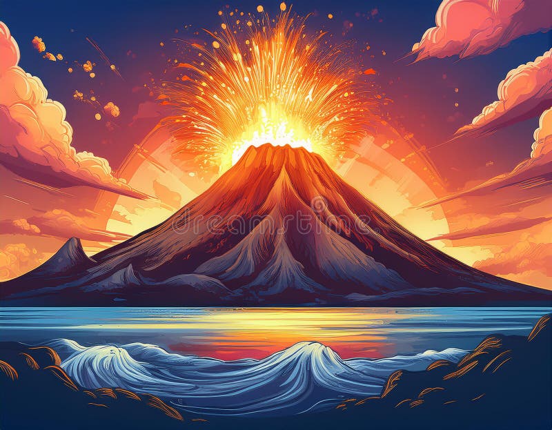 Volcano Eruption Illustration. Stock Illustration - Illustration of ...