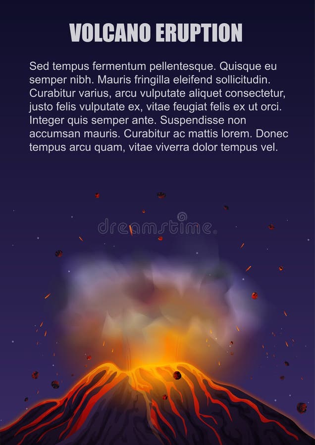 Volcano Eruption with Lava Poster Concept. Vector Illustration. Stock ...