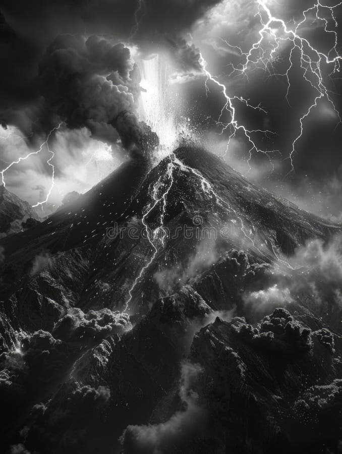 Volcano Eruption with Lightning Stock Image - Image of lightning ...