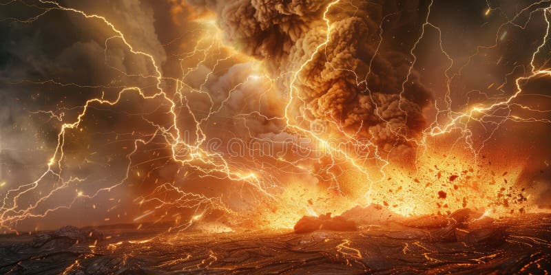 Volcano Eruption with Lightning Stock Photo - Image of power, mountains ...