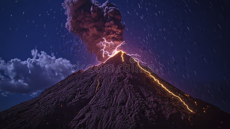 Volcano Eruption with Lightning Stock Photo - Image of intense, force ...