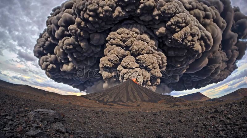 Volcano Eruption with Massive Ash Cloud, Dramatic Landscape View ...