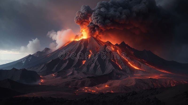 Volcano Eruption with Massive High Bursts of Lava and Hot Clouds ...