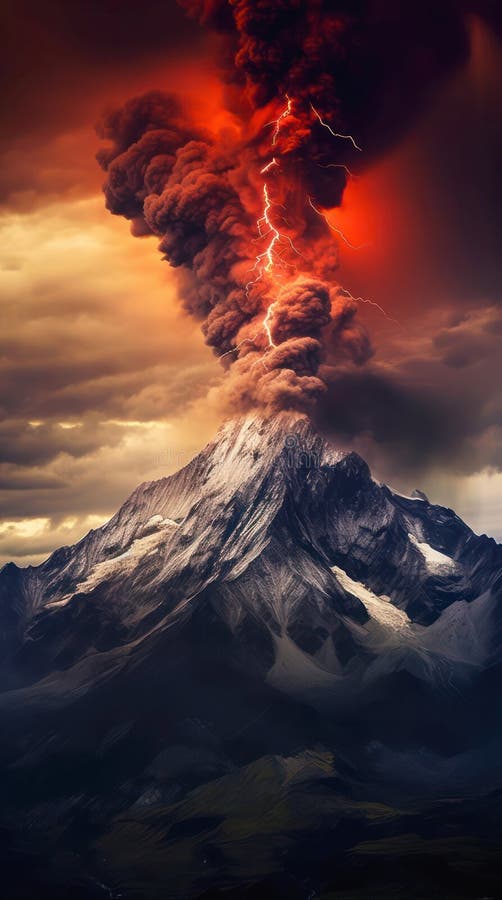 Volcano eruption. stock illustration. Illustration of flame - 293465381