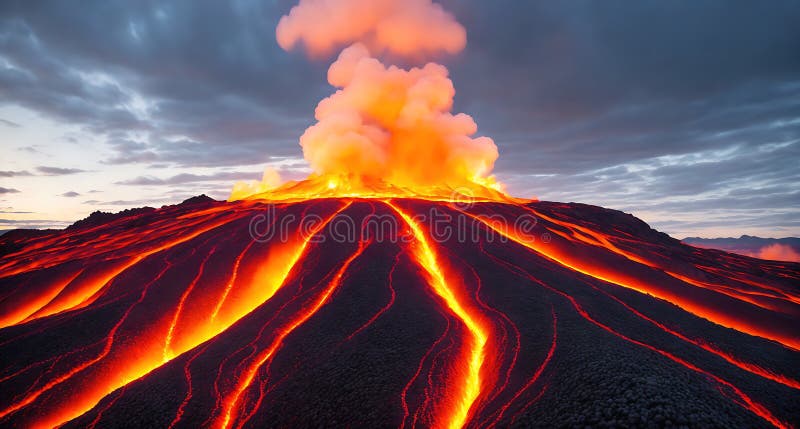 Volcano Eruption with Red Lava Flowing Stock Image - Image of erupting ...