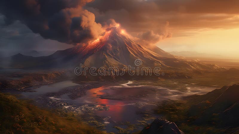 Volcano Eruption Scenery Background . Created by Generative AI Stock ...