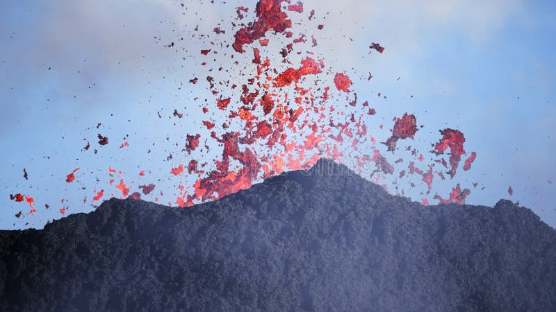 Volcano Eruption Slow Motion, Close Up of Exploding and Spewing Lava of ...