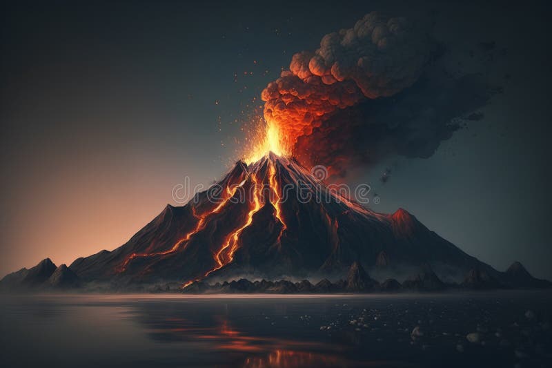 Volcano Eruption with Smoke and Ash, 3d Render, Horizontal Stock ...