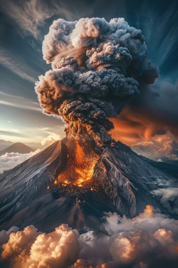Volcano Eruption with Smoke and Ash Stock Photo - Image of event ...