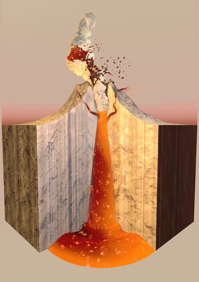 Volcano Eruption Smoke Ashes, Split Stock Illustration - Illustration ...