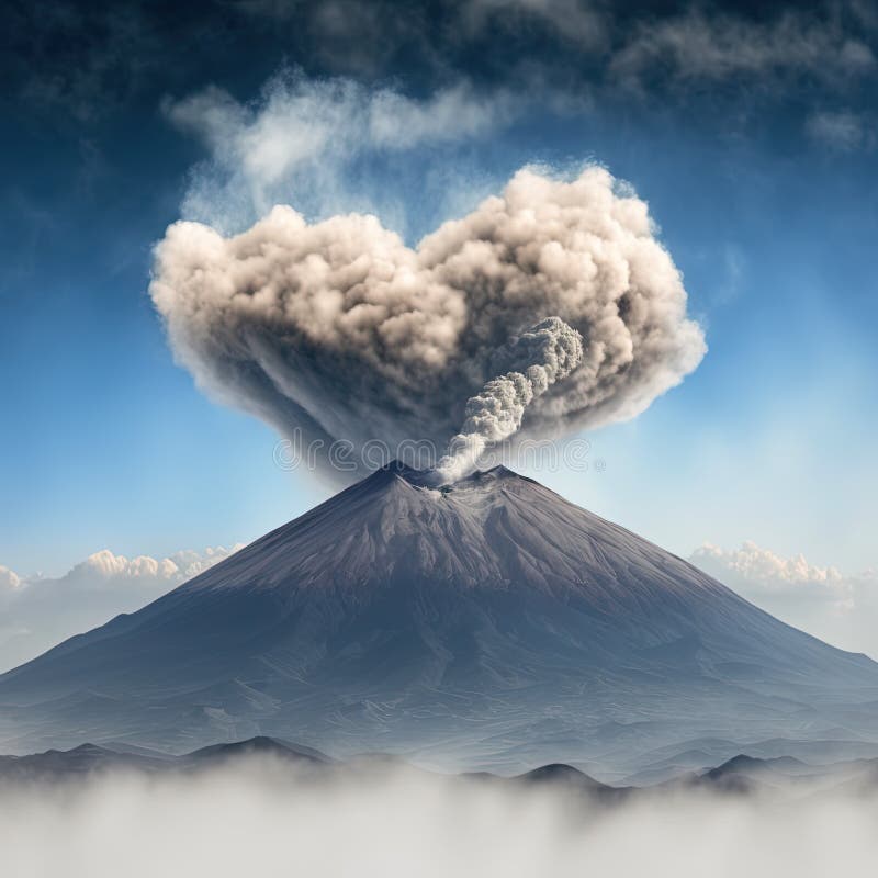Volcano Eruption, Smoke into Sky in Shape of Heart. Generative AI Stock ...