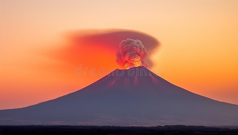 Volcano eruption at sunset stock illustration. Illustration of sunset ...