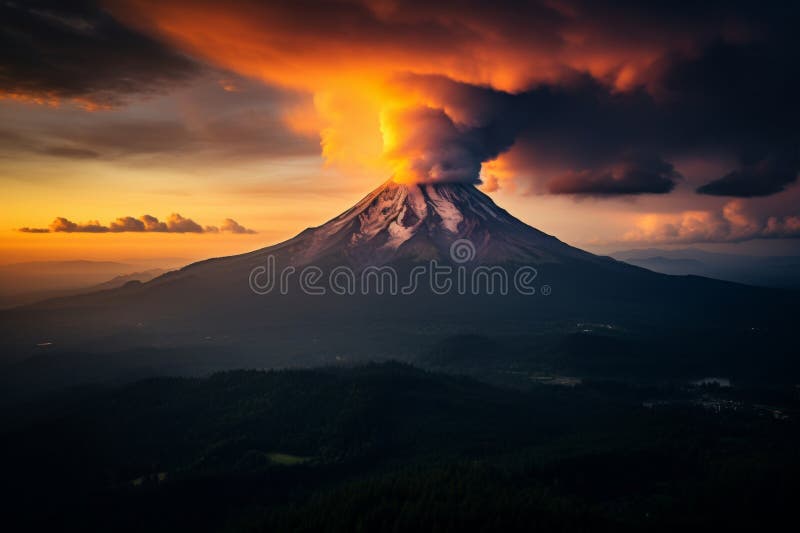 Volcano Eruption at Sunset, Dramatic Landscape of Volcanic Activity ...