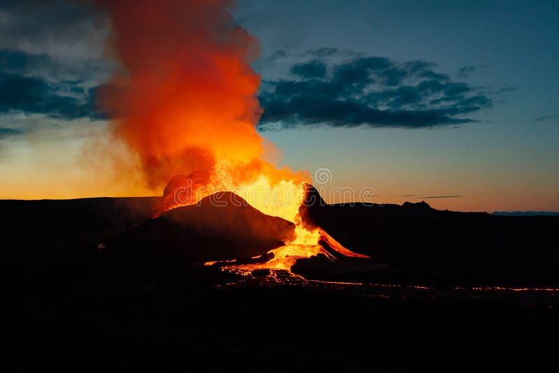 Volcano in sunset stock image. Image of volc, evening - 222909575