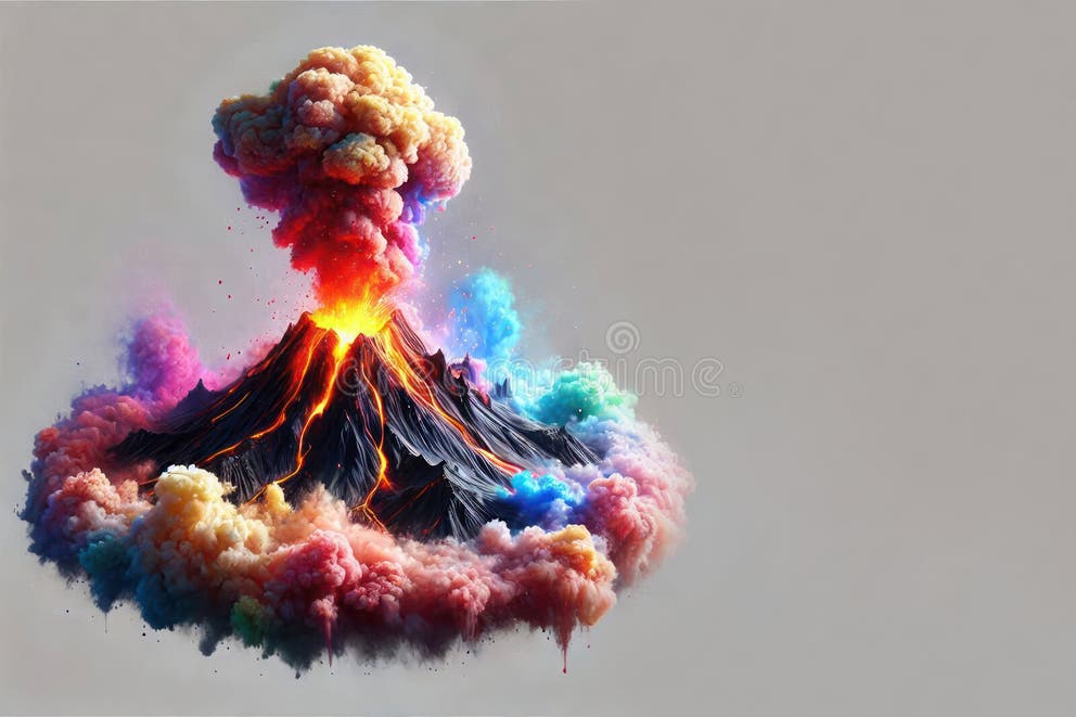 The Volcano Erupts with Colored Clouds. Space for Text. Stock Photo ...