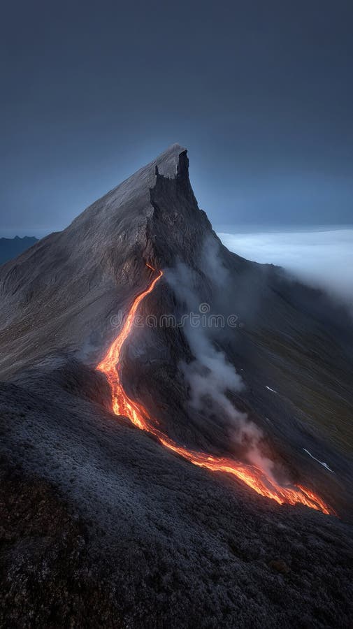 A Volcano Erupts Lava into the Air at Night Stock Image - Image of ...