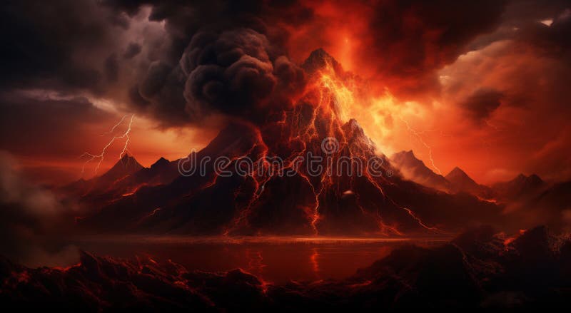 Volcano Erupts Lava into Sky Stock Image - Image of active, power ...