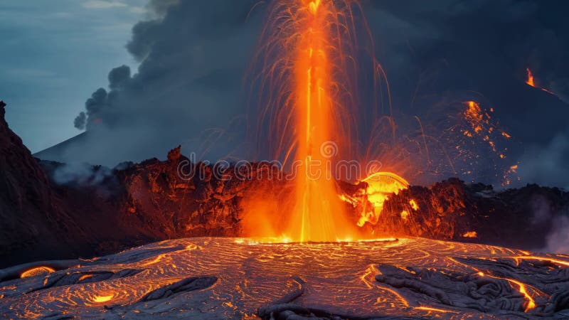 A Volcano Erupts with Lava Spewing Out of it Stock Footage - Video of ...