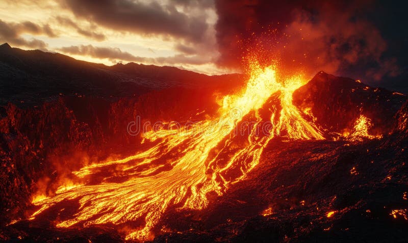 A Volcano Erupts with Lava Spewing Out of it Stock Image - Image of ...