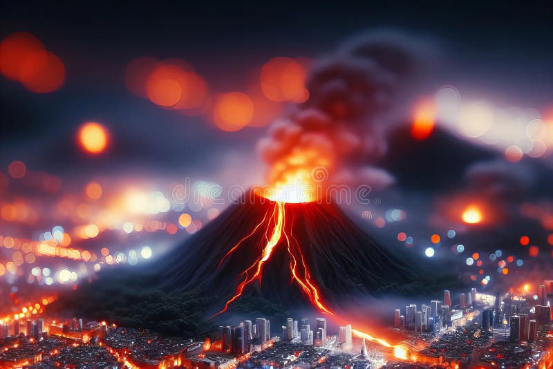 Volcano Erupts in the Middle of a City Stock Photo - Image of disaster ...
