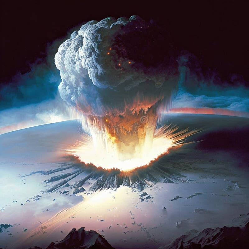 Volcano Explosion Seen Form Space, Landscape with Abstract Mountains ...