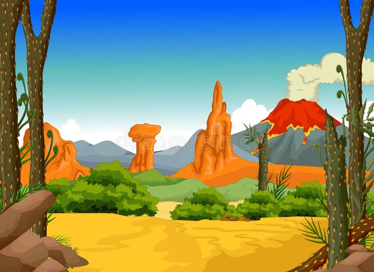 Volcano with Forest Landscape Background Stock Illustration ...