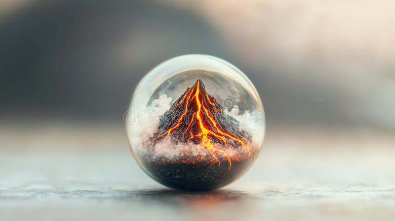 Volcano in a Glass Sphere stock illustration. Illustration of sunlight ...