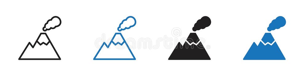 Volcano Icon Linear Graphics Set Vector in Black Stock Vector ...