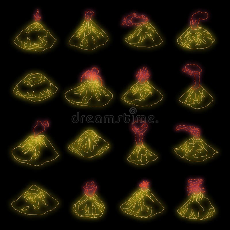 Volcano Icons Set Vector Neon Stock Vector - Illustration of eruption ...