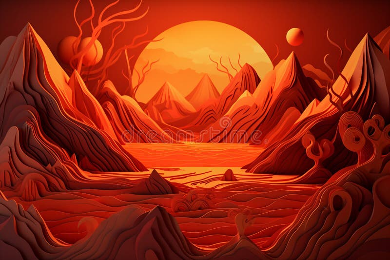 Volcano Illustration, Generative Ai Stock Illustration - Illustration ...