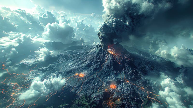 A Volcano with a Large Cloud of Smoke and Ash Rising from it Stock ...