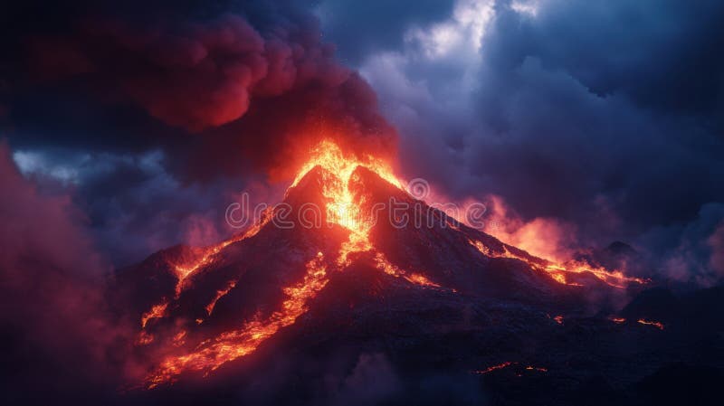 A Volcano with a Large Fire Spewing Out of it Stock Illustration ...