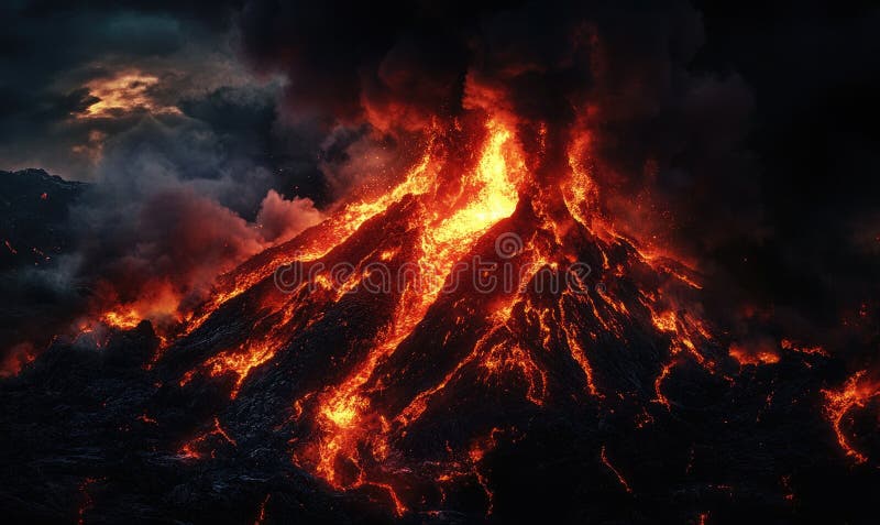 A Volcano with a Large Fire Spewing Out of it Stock Image - Image of ...
